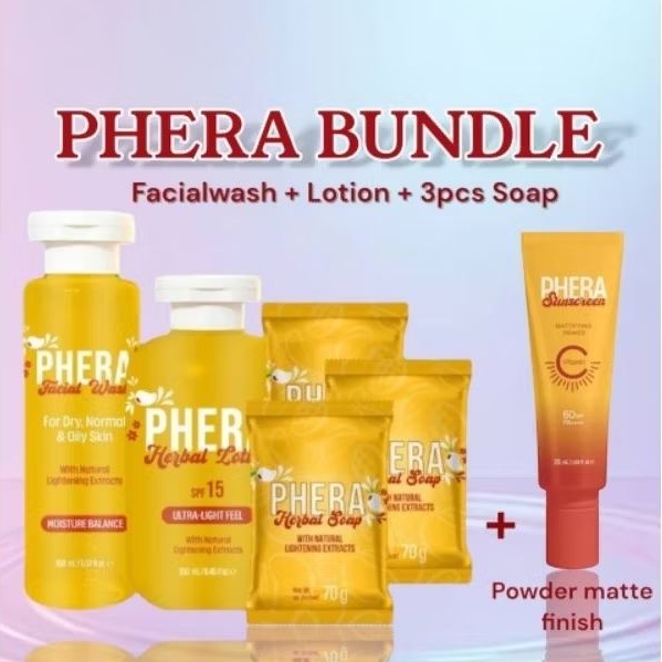 PHERA Whitening set 3pcs Soap 1 Facial wash and 1 Phera Lotion | Shopee Philippines