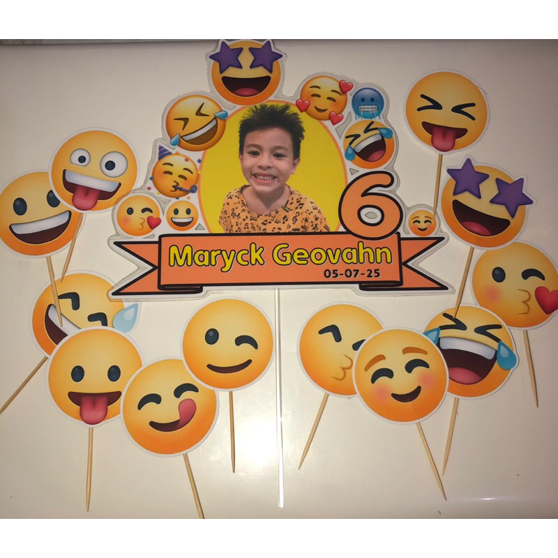 Emoji theme Laminated Cake Topper with cupcake topper | Shopee Philippines