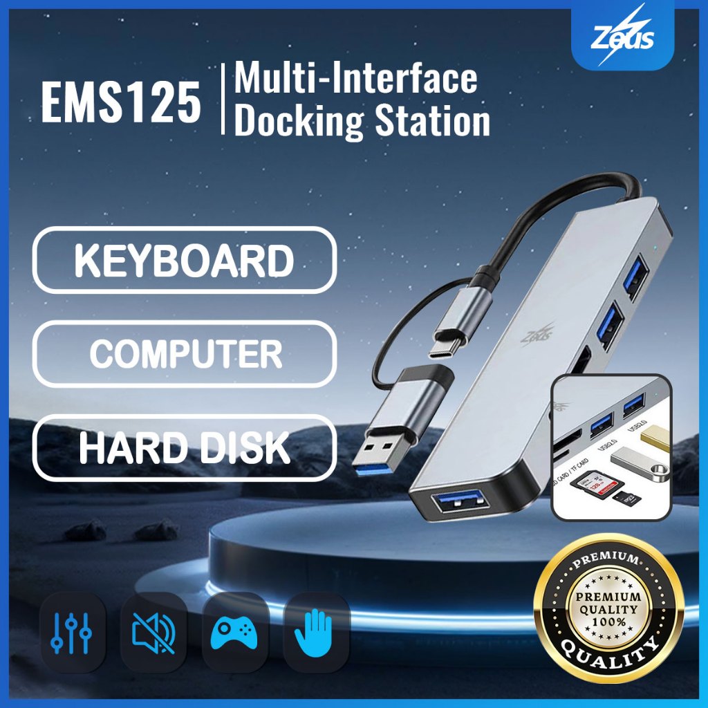 Zeus® 5 in 1 USB HUB Type C High Speed USB 3.0 Ports SD/TF Memory Card ...