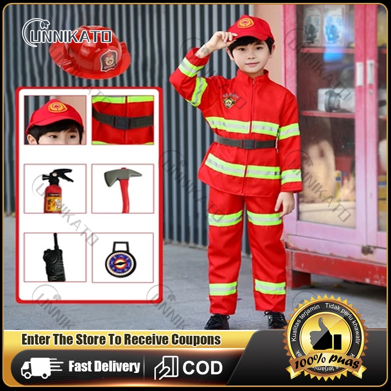 Fireman Cosplay Costumes for Kids Firefighter Career Uniform Suit with ...