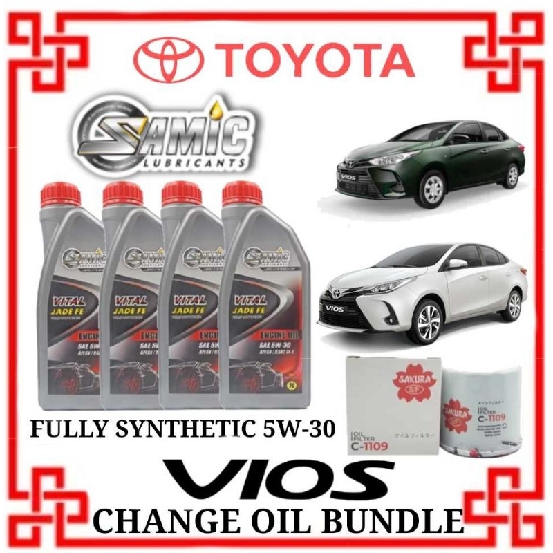 Toyota Vios Change Oil Bundle, Samic 5W-30 Fully Synthetic Engine Oil ...