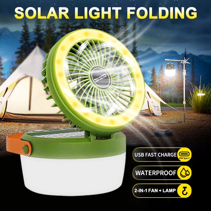 outdoor camping light solar and rechargeable fan Fan Light 2 in1 ...