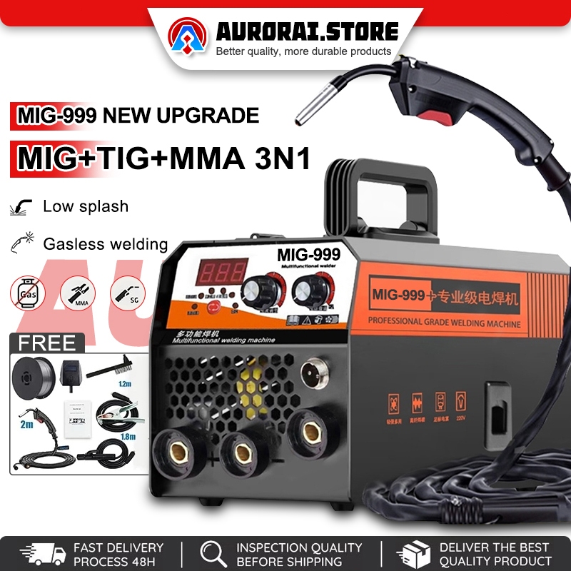 MIG-999 Welding Machine Gasless MIG/MMA/TIG 3IN1 Inverter IGBT Welder Portable Mig Set mesin ...