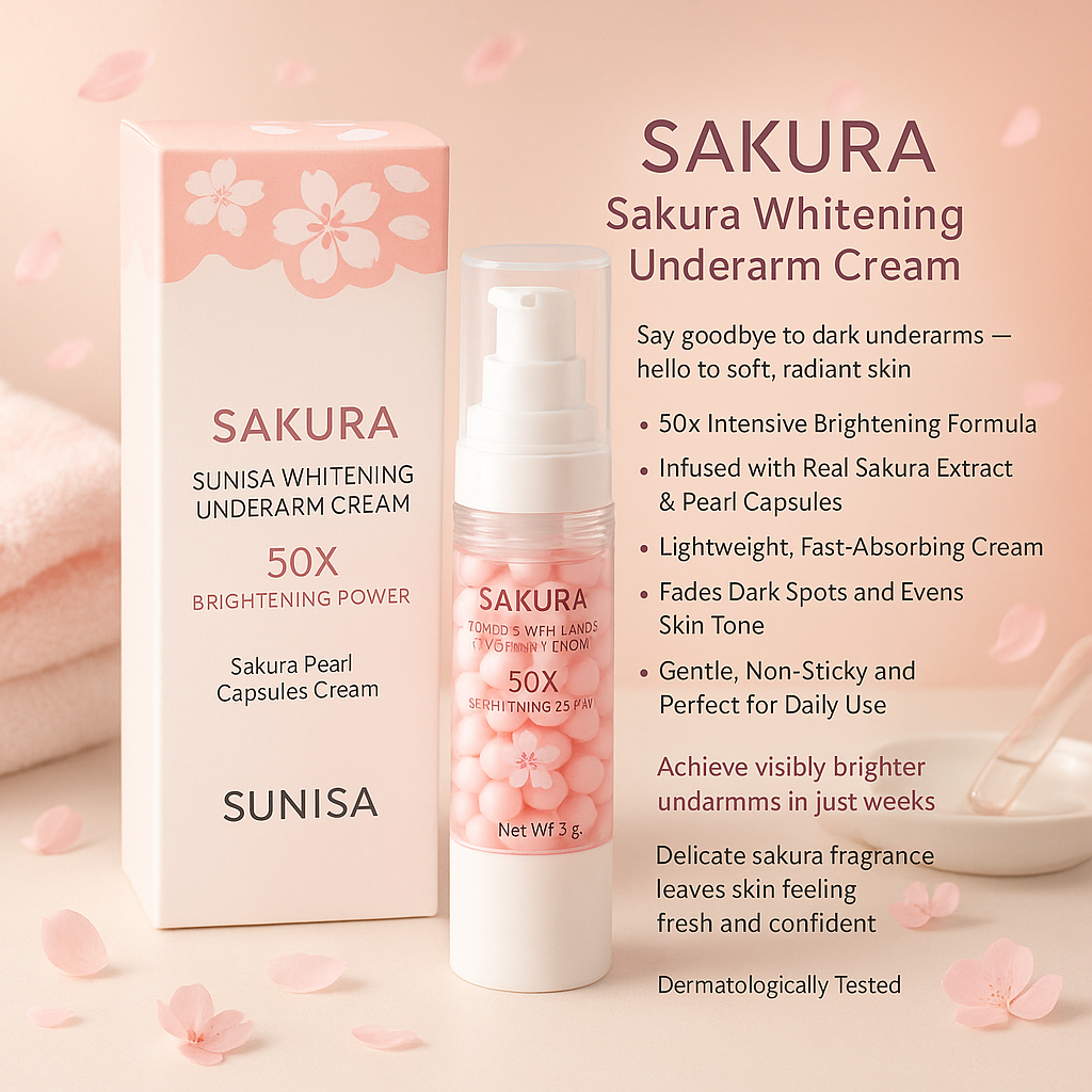SUNISA Sakura Whitening Underarm Cream with 50X Brightening Pearl ...