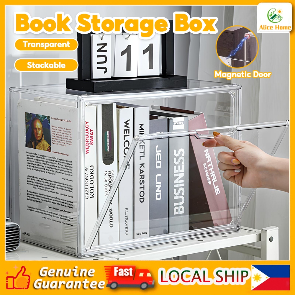 ALICE Transparent Acrylic Book Storage Box Large Capacity Dust-Proof ...