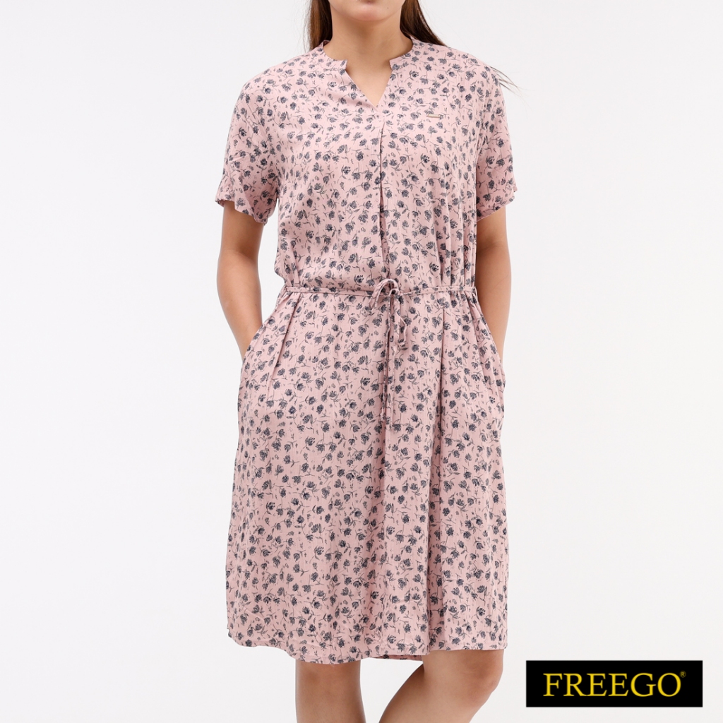 Freego Ladies Woven Printed Soft Linen Short Sleeve Dress AST08-0099 ...