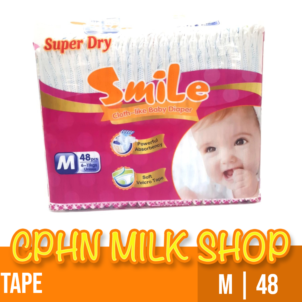 Smile Cloth-like Tape Baby Diapers Medium 48 | Shopee Philippines