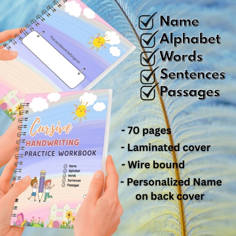Personalized Cursive Handwriting Practice Workbook for Kids | 70 pages ...