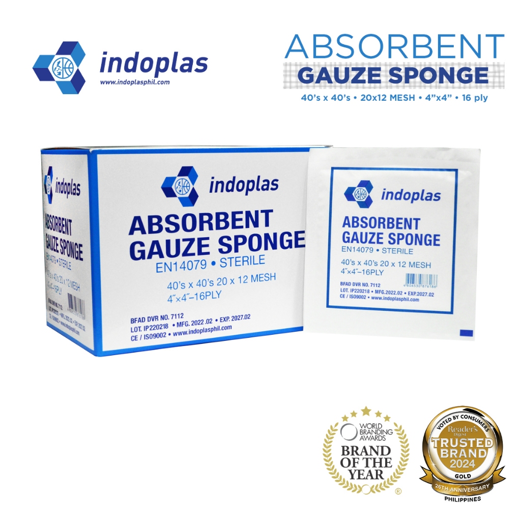Indoplas Absorbent Gauze Sponge Pad 4x4-16ply Sterile Box of 100 ...