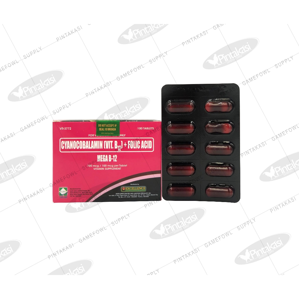 10 pieces Excellence Mega B12 Cyanocobalamin + Folic Acid tablets ...