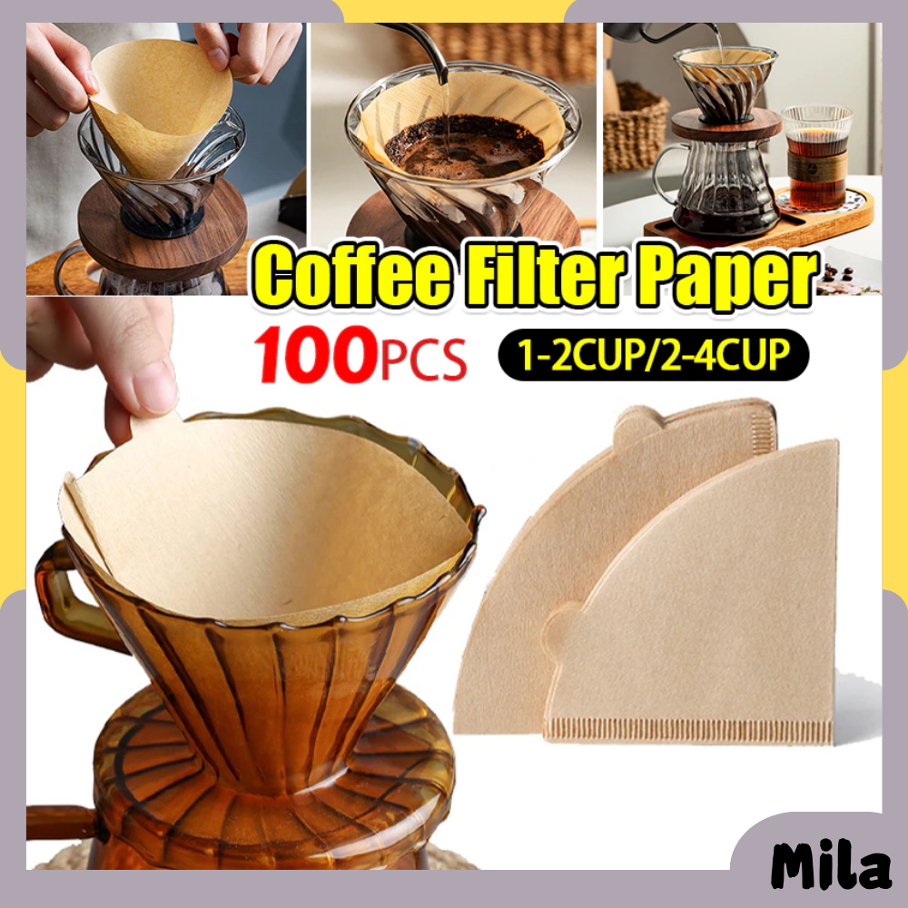 100pcs Coffee Paper Filters Disposable Hand-Brewed Conical Wood Pulp ...