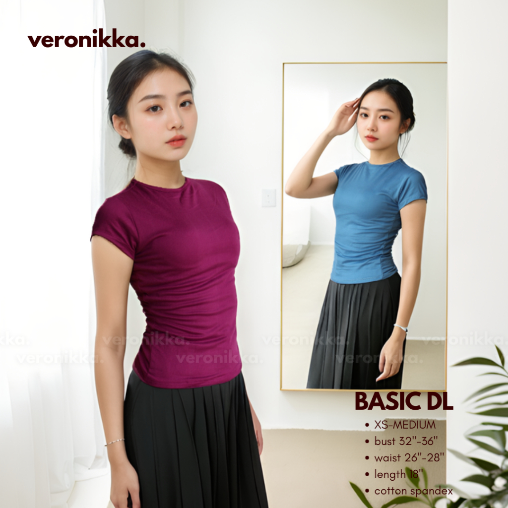 Veronikka Basic Full Length Fitted Cotton Double Lining Shortsleeves ...