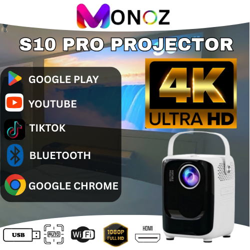 S10 PRO Smart 4K Ultra HD Projector – Full HD, WiFi, Bluetooth, Home ...