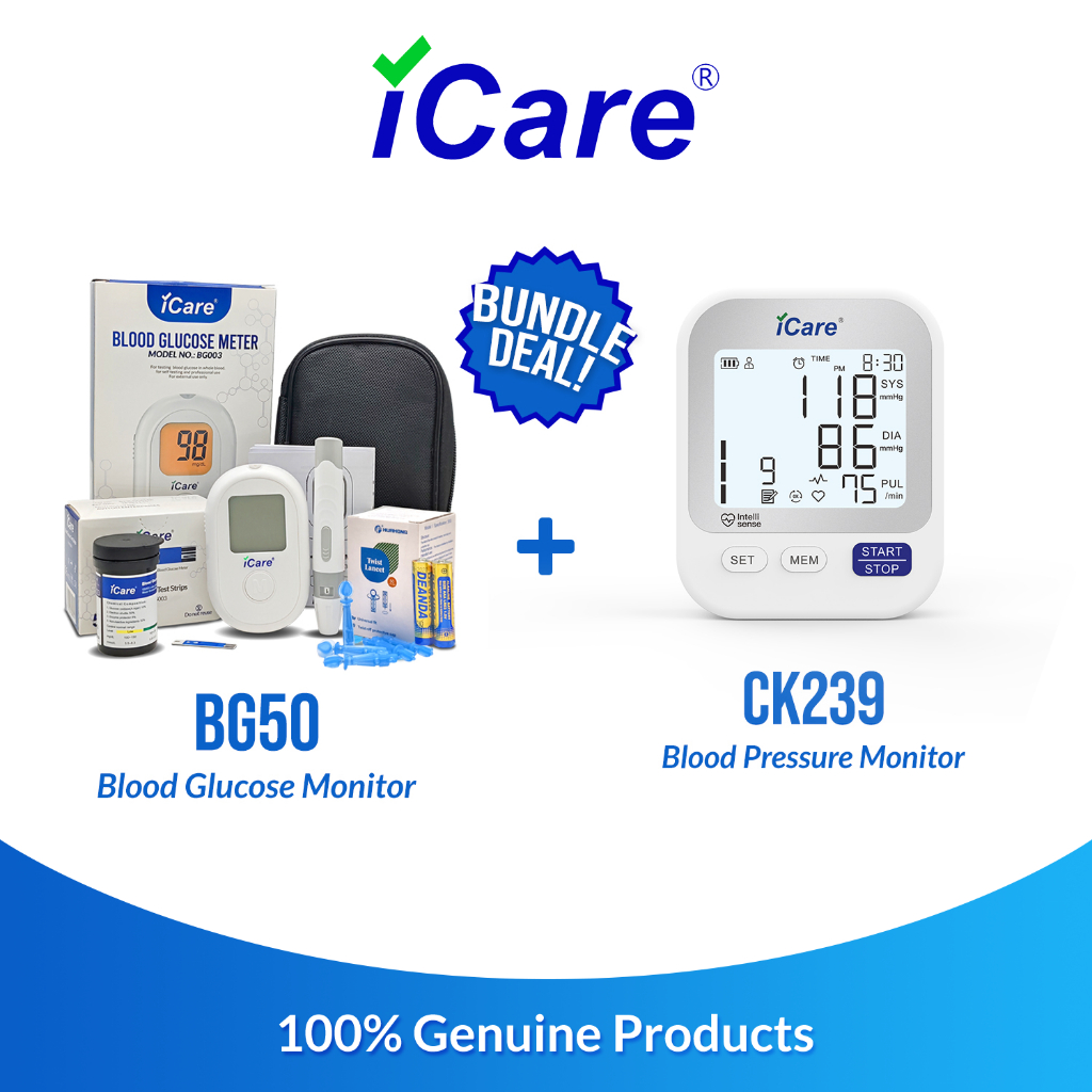 iCare Bundle Deal 16 BG50 Glucose Meter + CK239 Digital BP Monitor ...