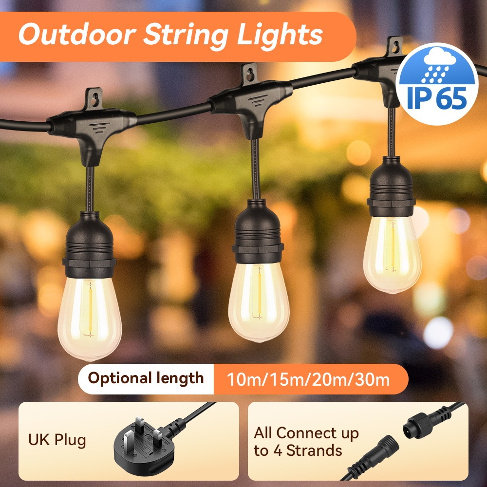 Bulb light LED String Light Outdoor Waterproof 30M/15/10/7M Decorative ...