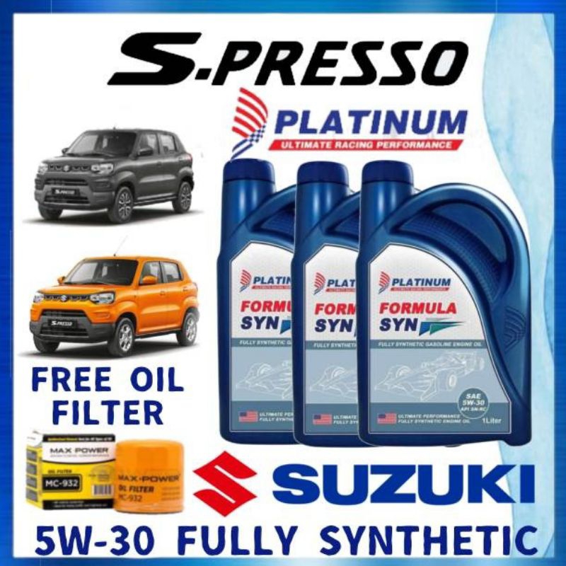 Suzuki Spresso Change Oil Bundle, Platinum 5W-30 Fully Synthetic Engine ...