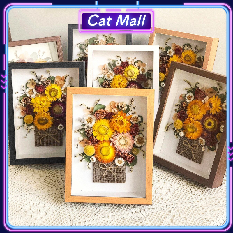 Flower Frame Shadow Box DIY Transparent Glass Wooden Shadow Box Photo ...