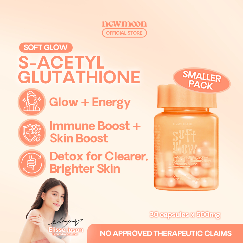 NEW MOON Soft Glow 30 Capsules 500mg S-Acetyl Glutathione Collagen ...