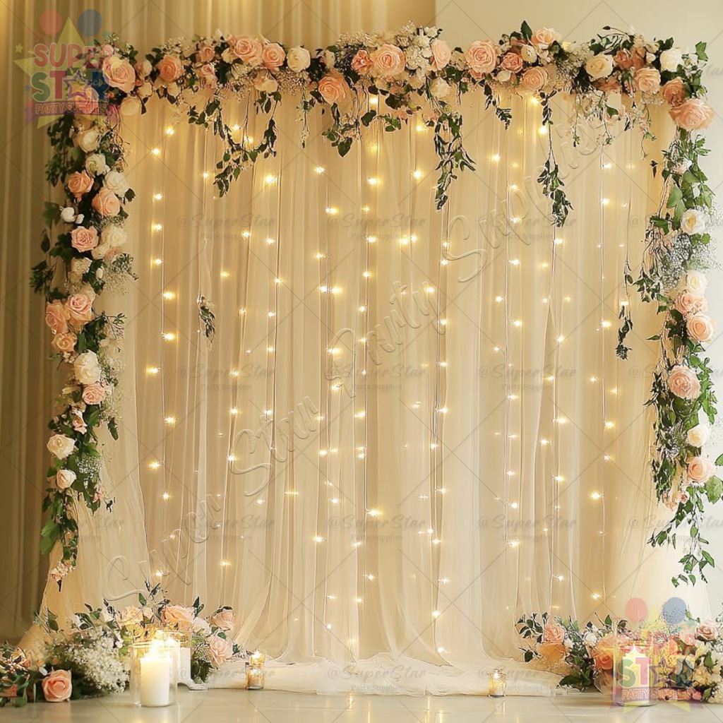 Organza Sheer Curtain 2pcs Tulle Curtain Backdrop with Lights See Thru ...