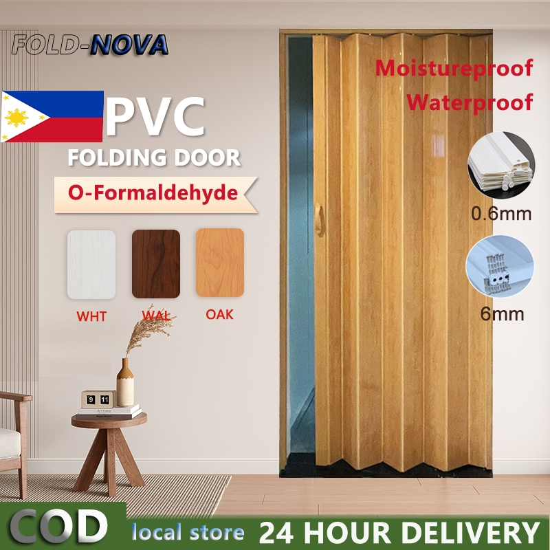 PVC Sliding Folding Door Complete Set for Room Bathroom Partition Dark ...
