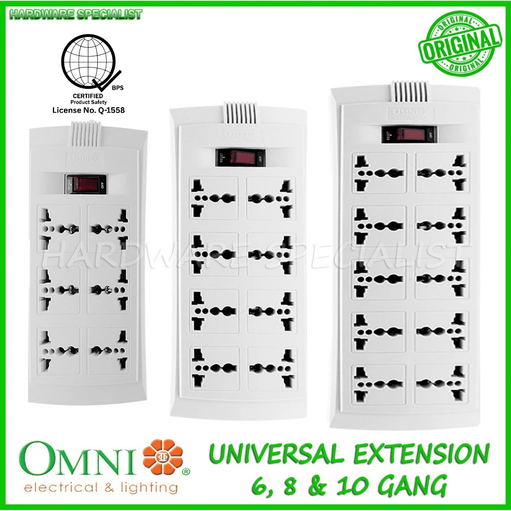 Omni Universal Extension Cord 6, 8 and 10 Gang WEU-106, WEU-108, WEU ...