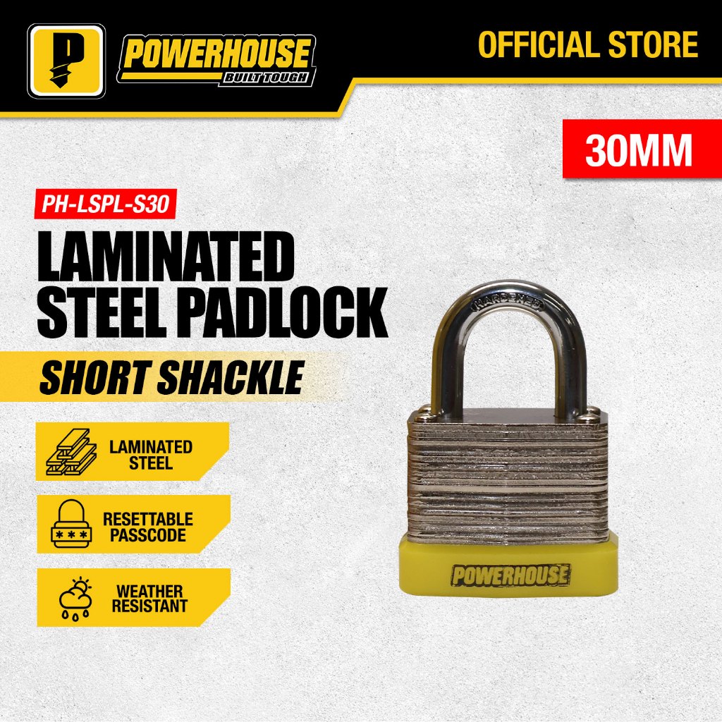 Powerhouse Laminated Steel Padlock Short Shackle 30mm/40mm/50mm PHDH ...