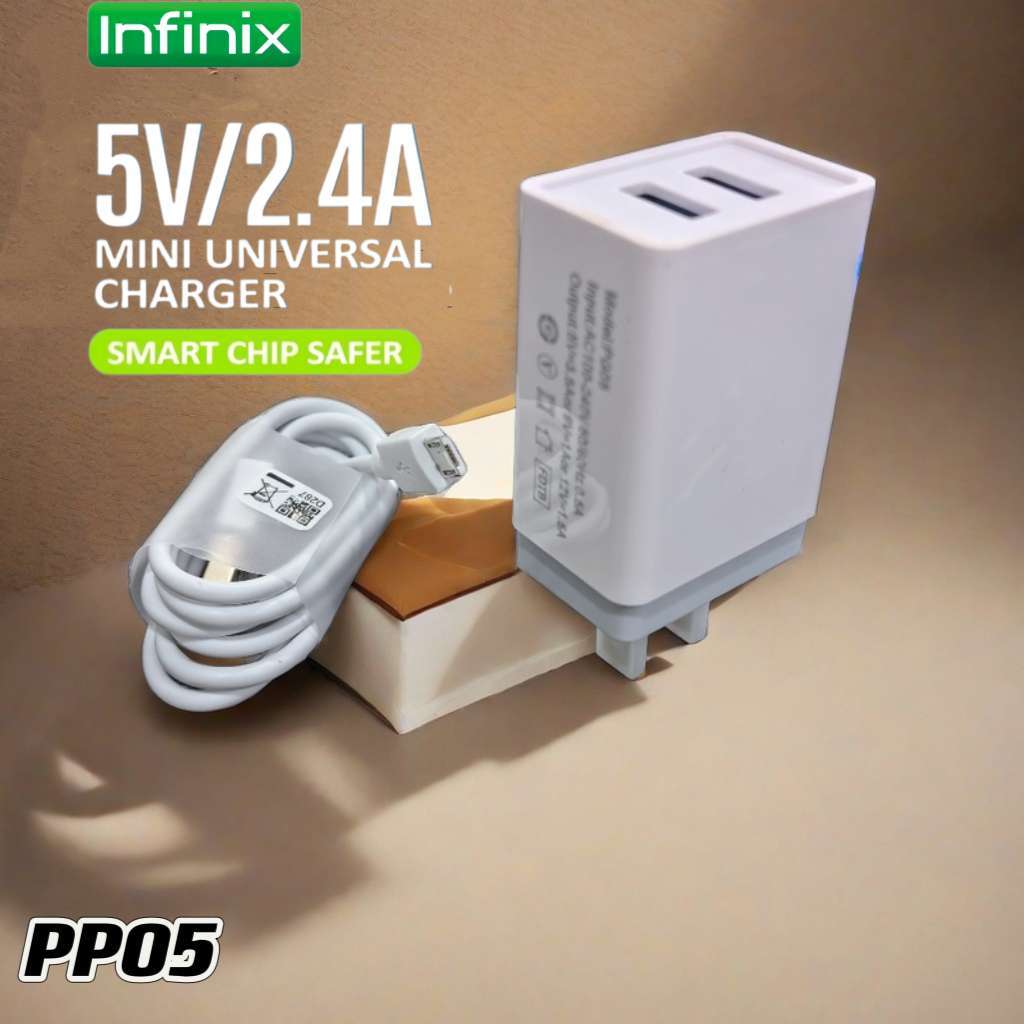 PP05 Infinix Fast Charger 2.4A Dual USB Port Charger With Data Usb Cable For Android Micro Type ...