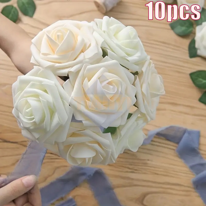 10pcs Artificial Flowers Rose Head Family Party Bridal Bouquet Wedding ...