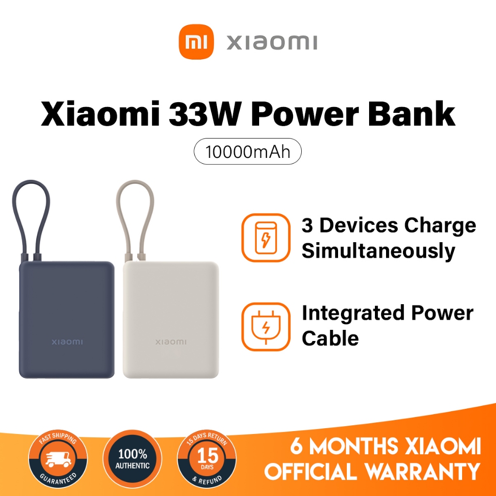 Xiaomi 33W Power Bank 10000mAh Integrated Cable Portable Two-Way Fast ...