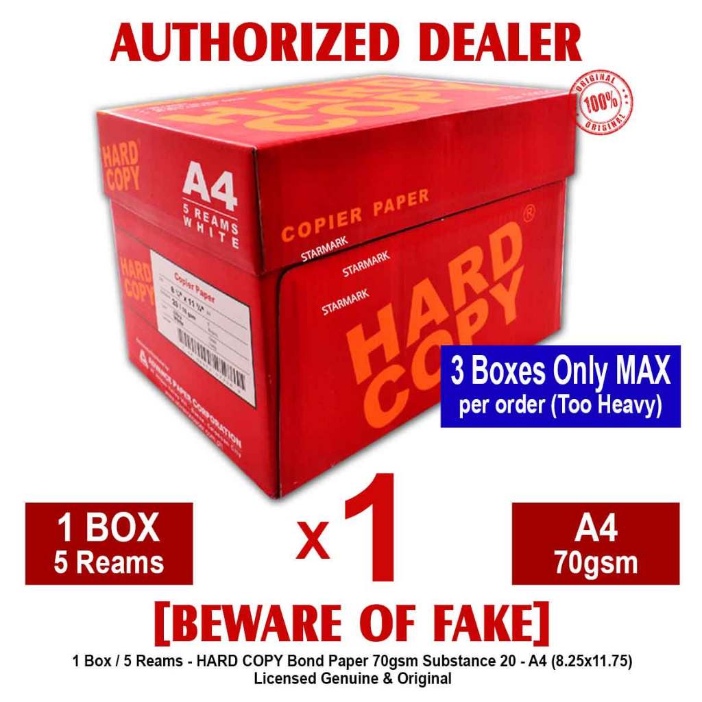 HARD COPY Bond Paper Papers A4 Size 70gsm Sub. 20 RED Label Red ...