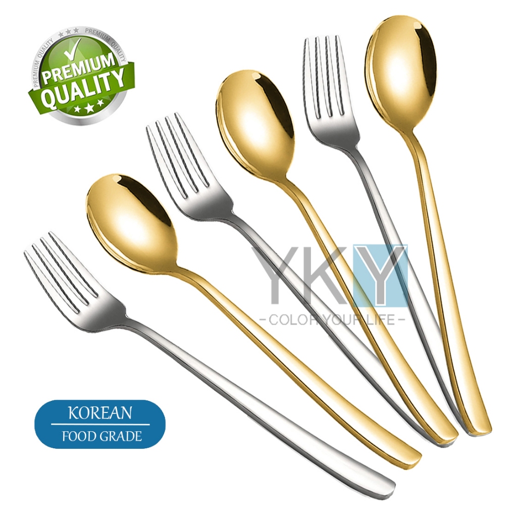 6pcs Korean Cutlery Set Stainless Steel Spoon and Fork Set Dinnerware ...