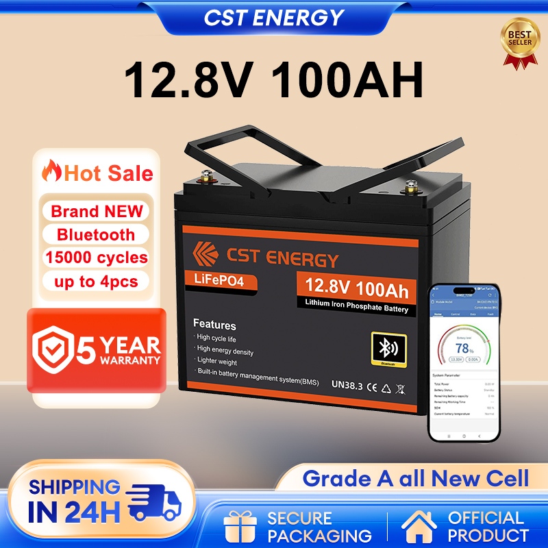 CST ENERGY LifePo4 Battery 12V 100AH with Bluetooth Lithium Battery 12V ...