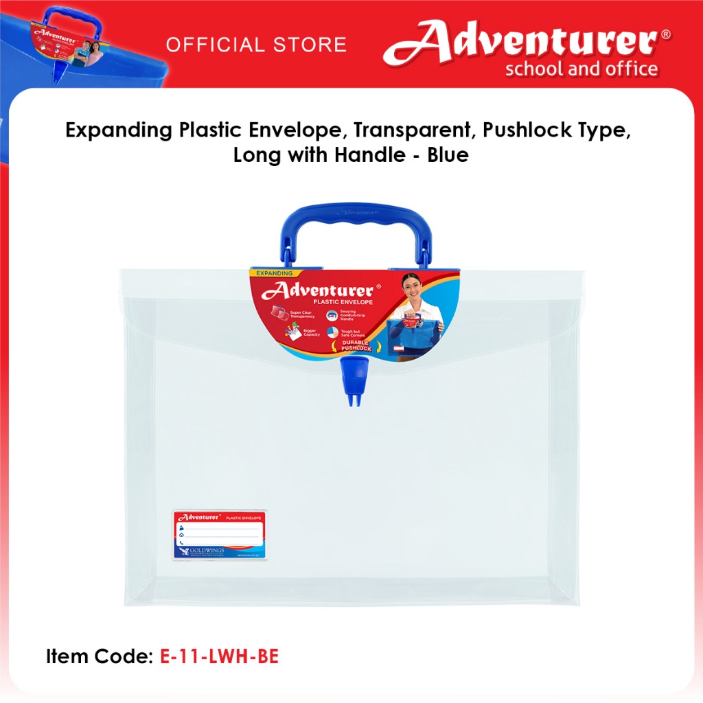 Adventurer Expanding Plastic Envelope, Transparent, Pushlock Type, Long ...