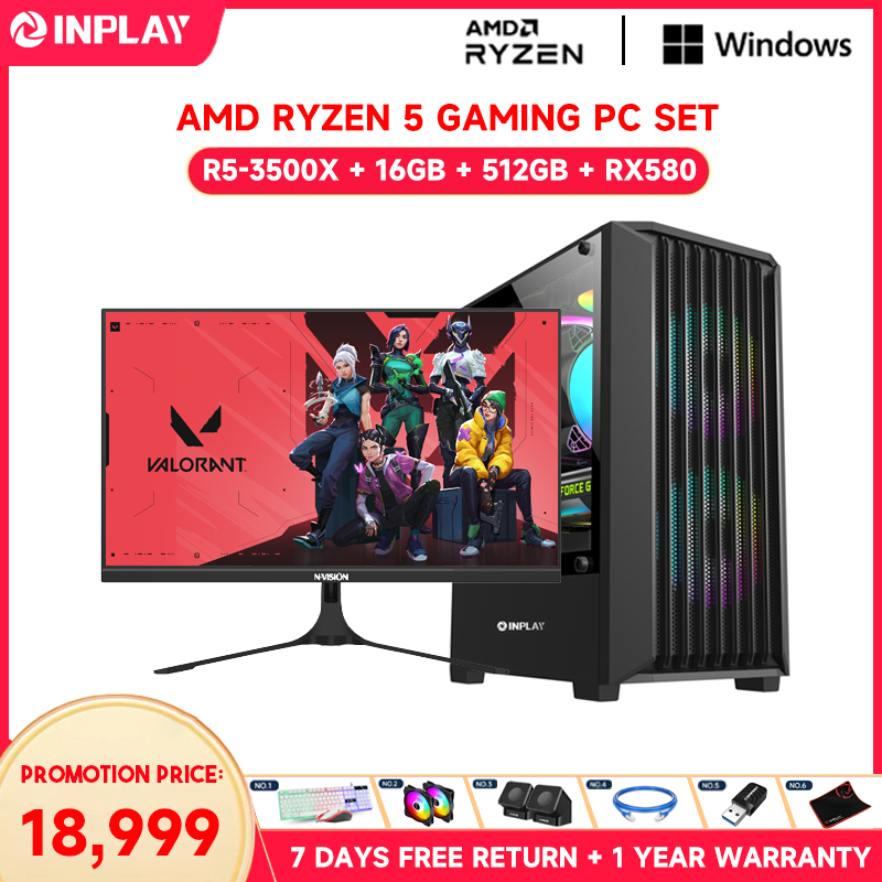 AMD RYZEN 5 3500X Gaming PC Set With RX580 8GB Video Card Full Set Desktop Computer For Gamer ...