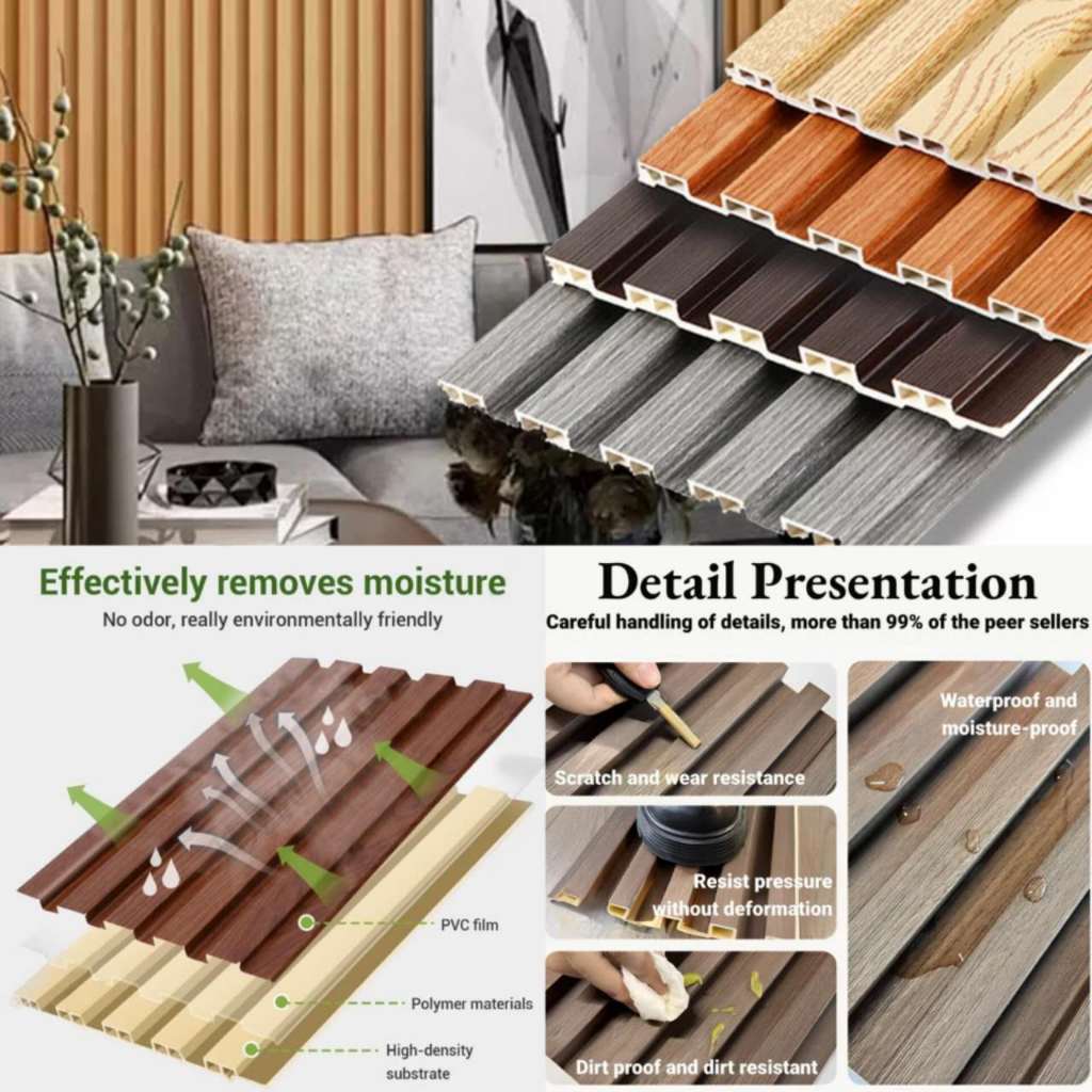 TAIWAN WPC Fluted Wall Panel Wood Wallpaper Sticker Waterproof Grille ...
