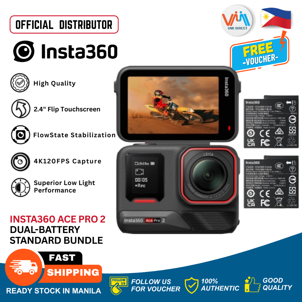Insta360 Ace Pro 2 Standard Bundle Dual Battery Waterproof Action Cam ...