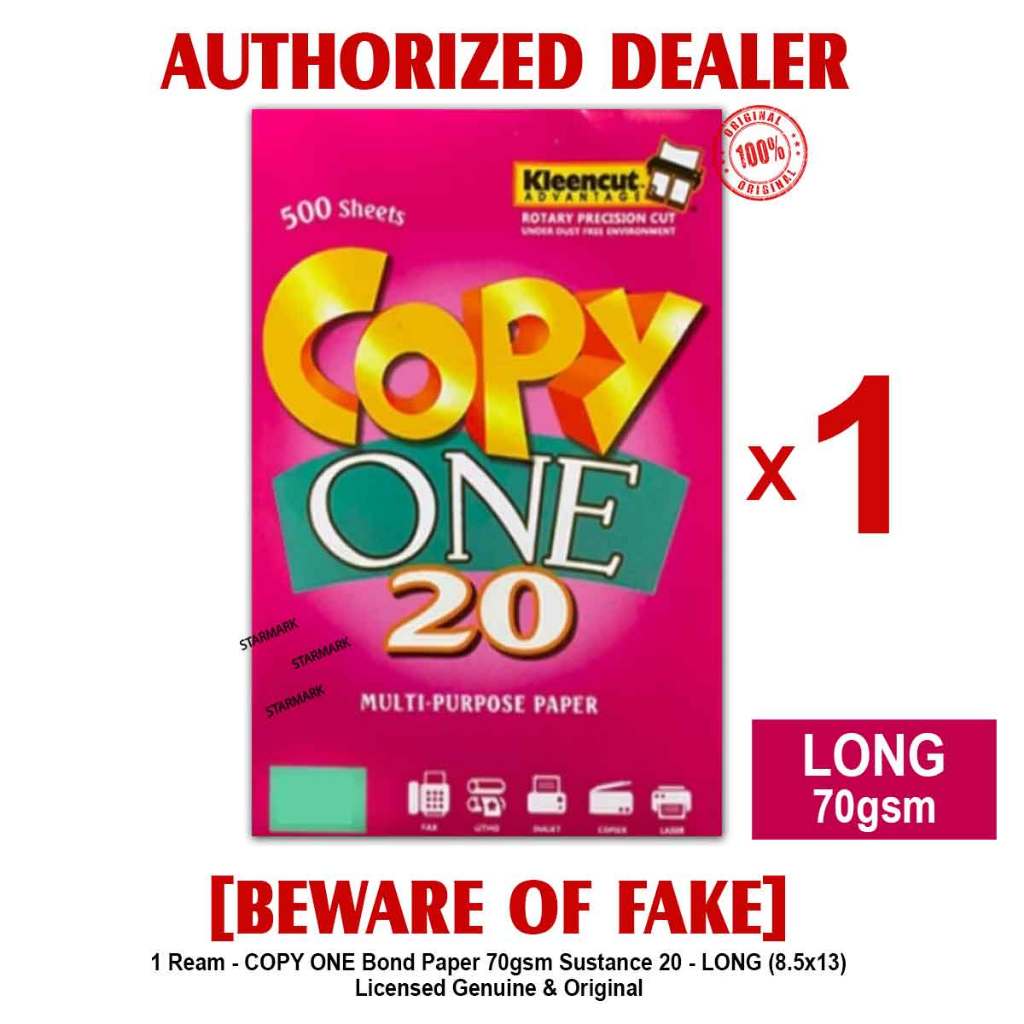 COPY ONE Bond Paper Papers LONG 8.5x13in 70gsm Substance 20 Copy Paper ...