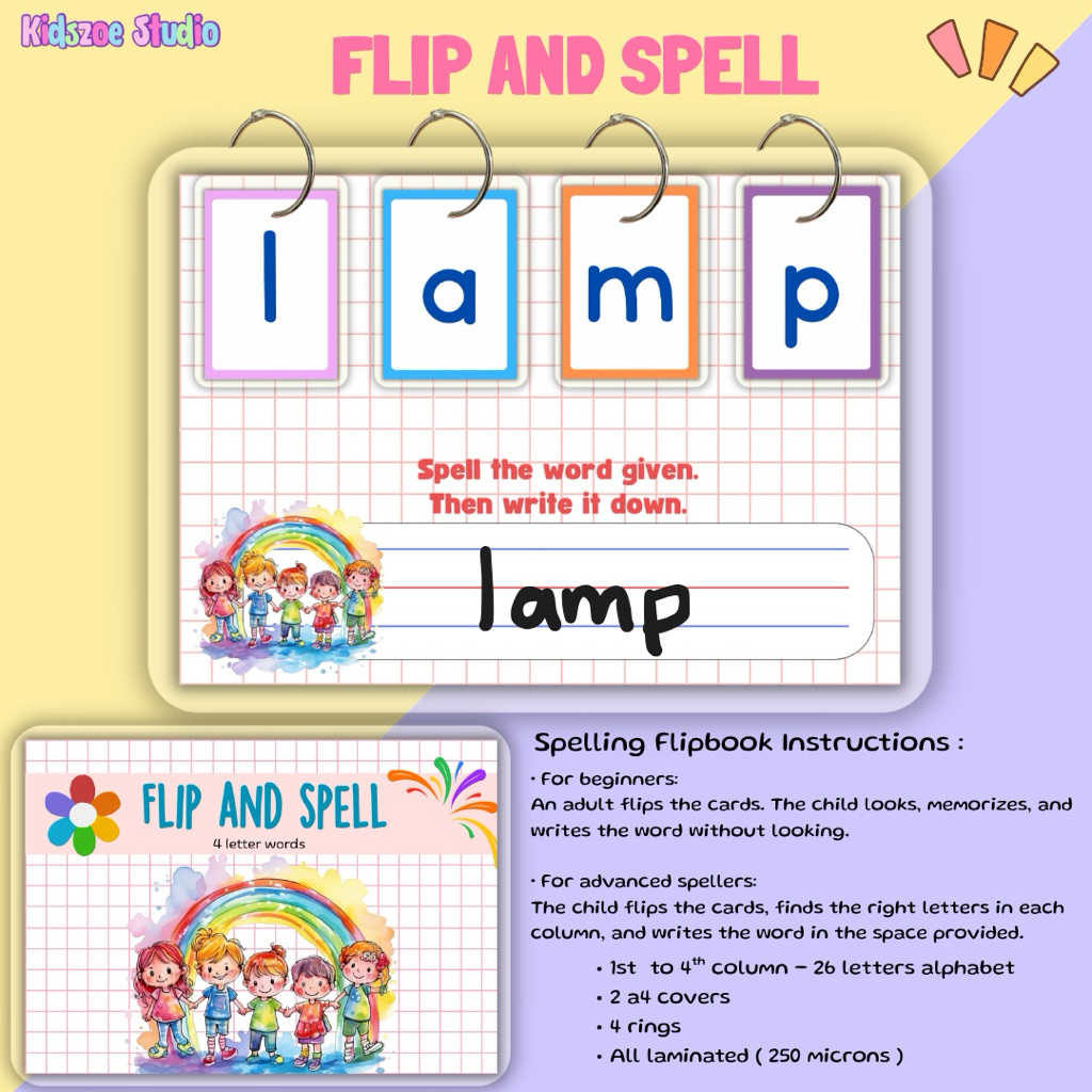CVC word builder flip book and 4 letter words spelling laminated ...
