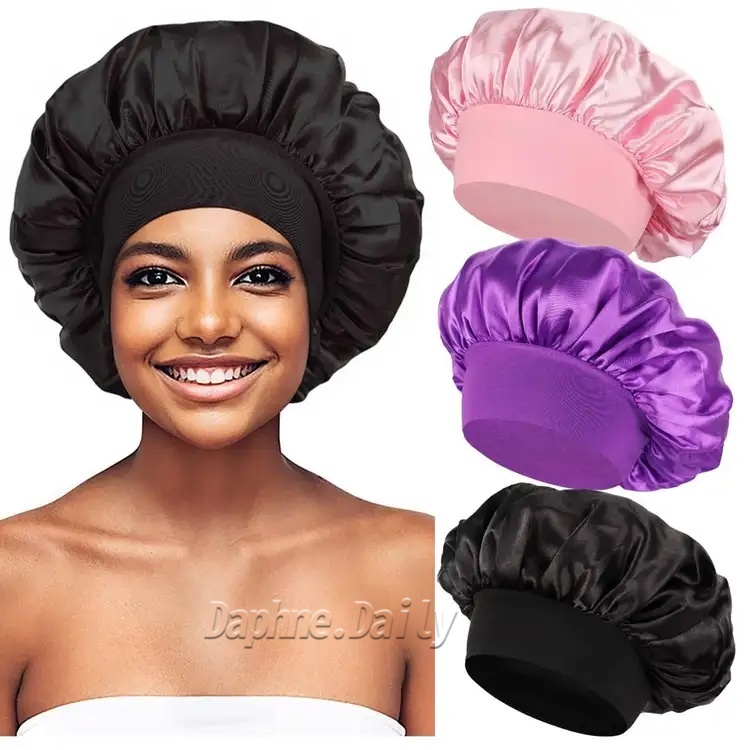 High Elasticity Sleep Cap Long Hair Care Women Sleep Hat Silk Head Wrap ...