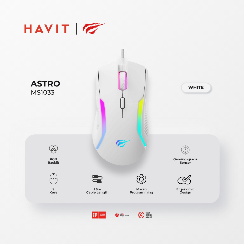 Havit Astro MS1033 || RGB Backlit Programmable Gaming Mouse || White ...