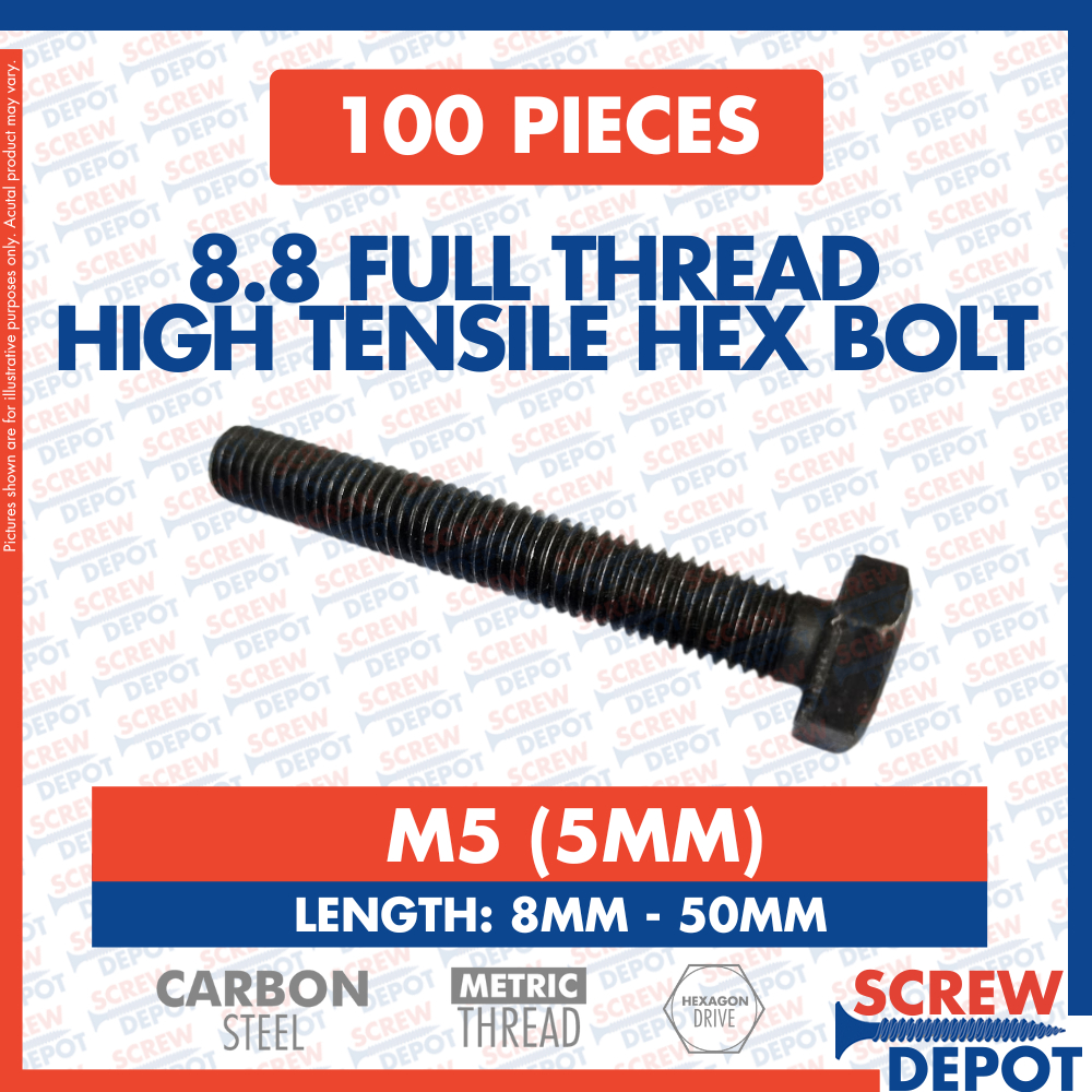 100PCS 5MM High Tensile Hex Bolt or HT Hexagonal Bolt Grade 8.8 / Screw ...