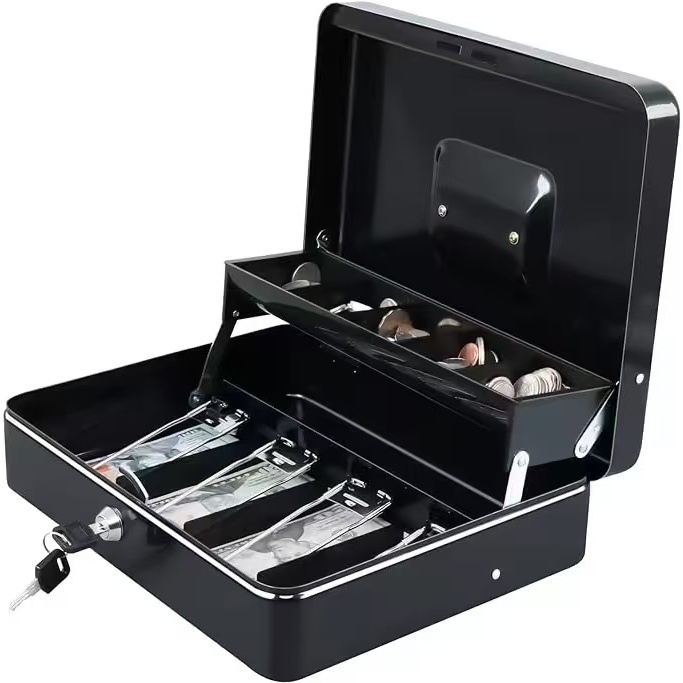 SLY Cash Box Metal Cash Storage Box with Lock Capacity Money Box with ...