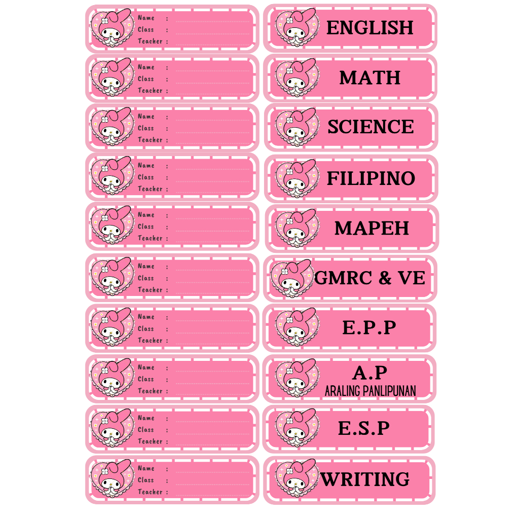 MELODY 10PCS SUBJECT LABEL 10PCS NAME LABEL STICKER | Shopee Philippines