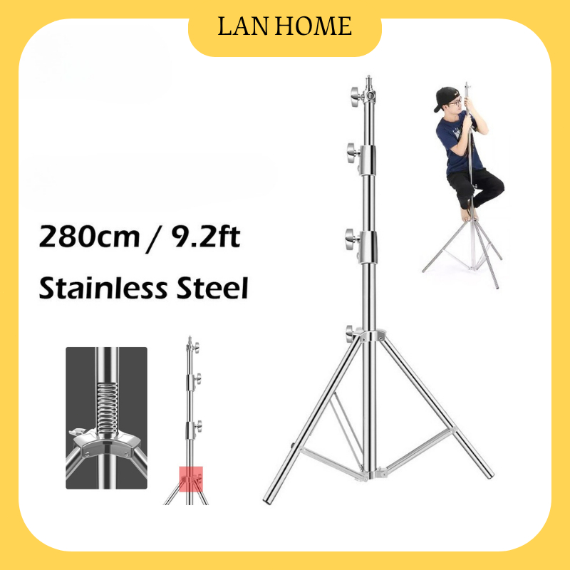 280cm Light Stand Stainless Steel Tripod Stand with 1/4 inch to 3/8inch ...