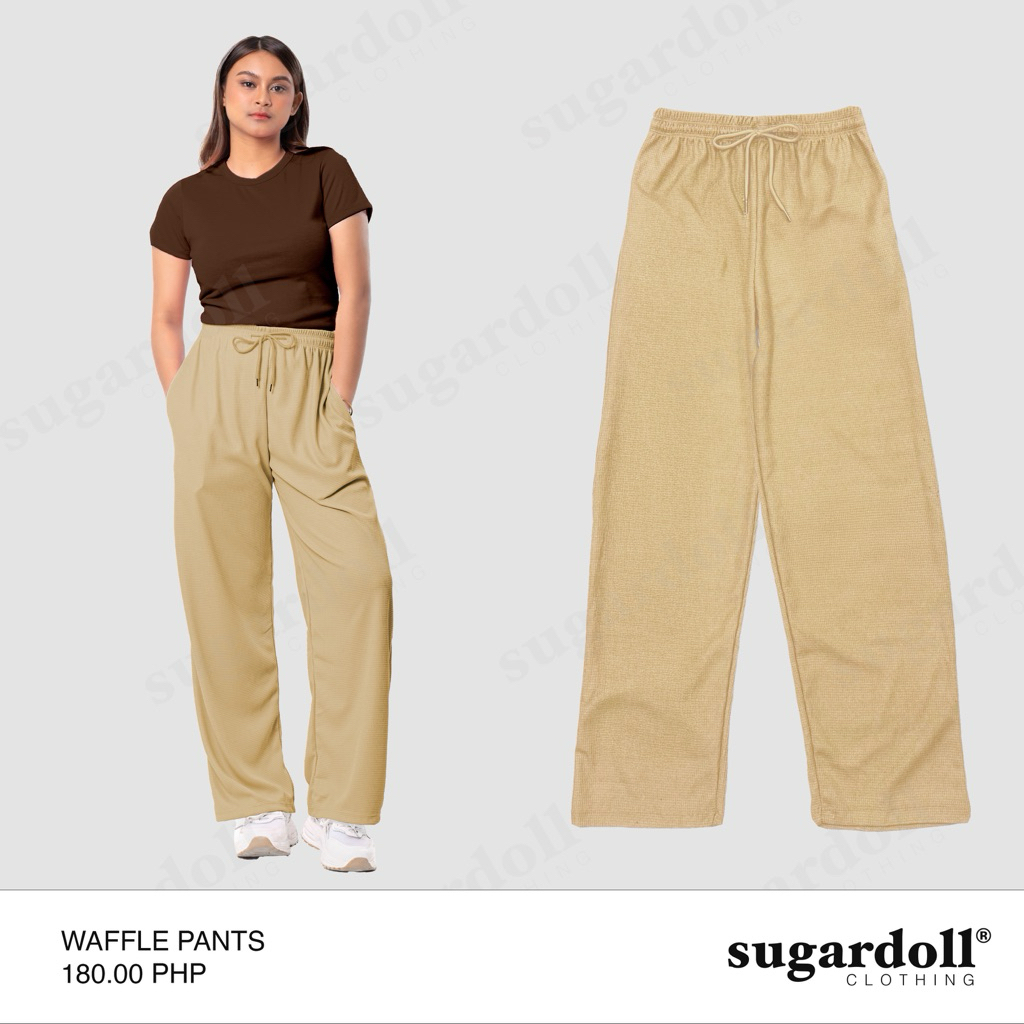 Sugardoll Waffle Straight Cut Pants Garterized Waist Casual Trouser ...