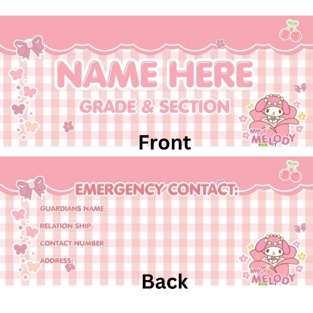 MY MELODY NAMETAG LAMINATED OR PVC with Lace | Shopee Philippines