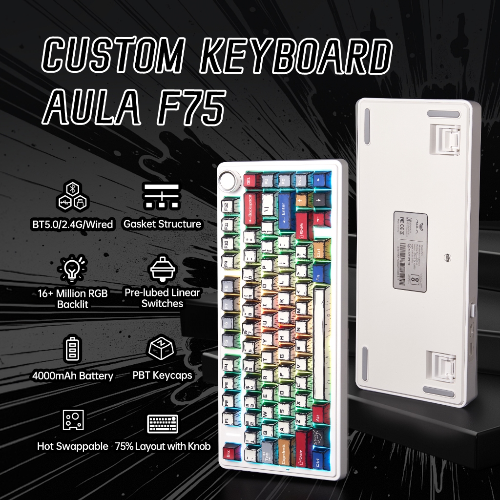 Zeus x Aula F75 Mechanical Keyboard Tri-Mode Bluetooth/2.4GHz/Type-CRGB ...