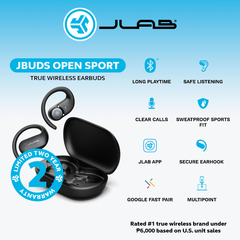 JLab JBuds Open Sport Earbuds, Black Ear Hook Design for Workout ...