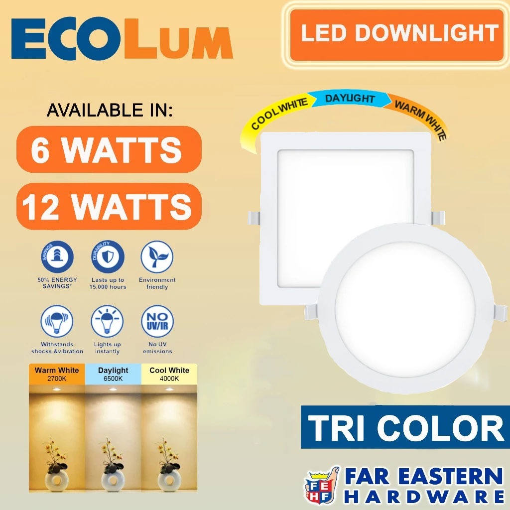 ECOLUM LED Tricolor Slim Downlight 6 | 12 Watts | Shopee Philippines