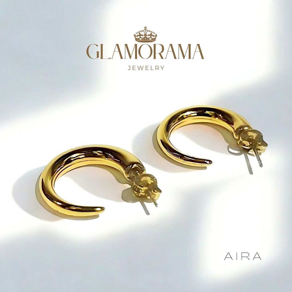 "Aira 18K Gold PVD Stainless Steel Hoops – Hypoallergenic, Waterproof ...